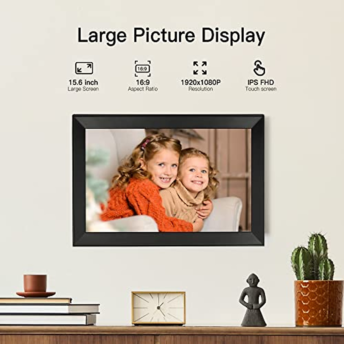 Digital Picture Frame Funcare 15.6 Inch Large WiFi Digital Photo Frame with Full HD Touchscreen, 32GB Storage, Easy to Share Photos and Videos via APP, Wall Mountable