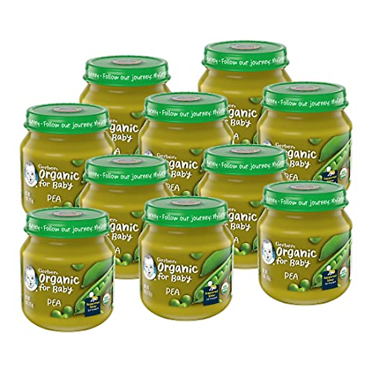 Gerber Organic for Baby 1st Foods Baby Food Jar, Pea, USDA Organic & Non-GMO Pureed Baby Food for Supported Sitters, 4-Ounce Glass Jar (Pack of 10 Jars)