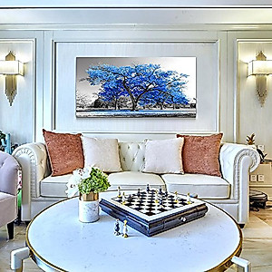 Wall Art Painting Contemporary Blue Tree in Black and White Style Fall Landscape Picture Modern Giclee Stretched and Framed Artwork