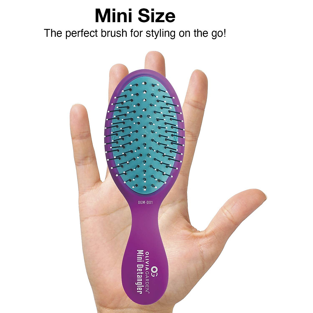 Olivia Garden OG Brush Detangler, pocket-size, perfect for travel and on-the-go, removable cushion, scalp hugging shape massages the scalp, for wet or dry hair, for women, men and children, Purple