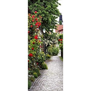 A.Monamour 3D Door Stickers for Interior Doors Blooming Flowers in Garden Patio Narrow Alley Botanical Theme Vinyl Waterproof Self Adhesive Door Mural Decals for Bedroom Office Bathroom 85 x 200 cm