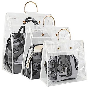 Purse Storage Clear Handbag Organizer 3PCS Handbag Storage PVC Dust Proof Bags for Handbag Dust Cover for Purses Holder for Room Handbag Protector with Handle Purse Bags for Storage Wall Hanging