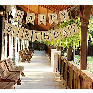 Burlap Happy Birthday Banner, Assembled Birthday Party Decorations for Men Women