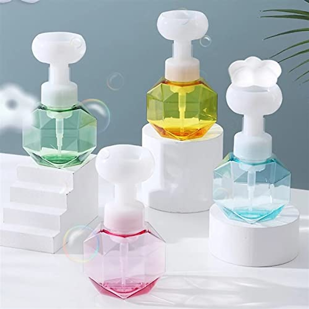 Soap Pump Dispenser 300ml Soap Dispenser Empty Plastic Bottle Flower Liquid Soap Dispenser Soap Foam Flower Shower Gel Foam Pump Bottle for Bathroom Kitchen Bottles Dispenser (Color : Transparent)