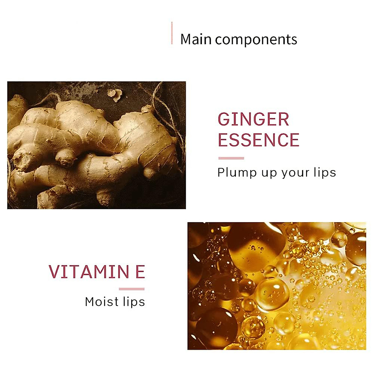 Lip Plumper, Lip Plumping Lip Gloss, Lip Care Serum, Lip Enhancer, Reduce Fine Lines, Increased Elasticity, Lip Enhancer for Fuller (Ginger*Lip Plumper)