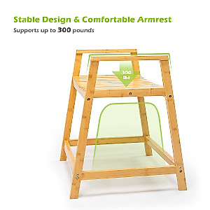 OasisCraft Bamboo Shower Bench, 22" Shower Chair with Free Soap Dish, Waterproof Wood Spa Bath Seat with Arms Wooden Bathroom Stool Shower Seat for Indoor Outdoor