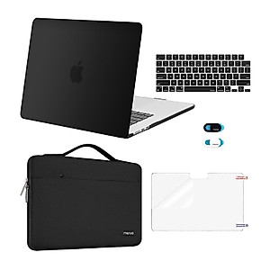 MOSISO Compatible with MacBook Air 15 inch Case 2024 2023 Release M3 A3114 M2 A2941 with Touch ID, Plastic Hard Shell&Carrying Sleeve Bag&Keyboard Cover&Webcam Cover&Screen Protector, Black