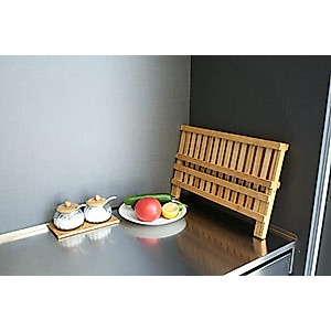 ZROOY Bamboo Dish Drying Rack, 2-Tier Bamboo Dish Rack Collapsible roll up Dish Drainer for Kitchen Counter,Wooden Dish Drying Rack by Natural,