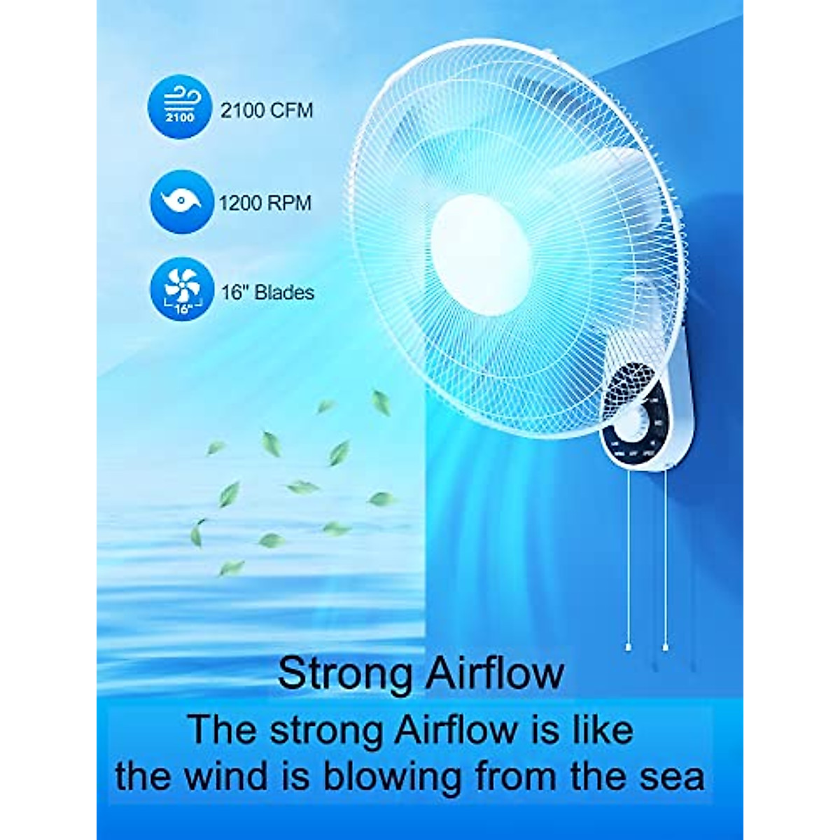 Delvit Wall Mount Fan, 16 inch Wall Fan with 5 Blades,3 Speeds, 90° Oscillating Adjustable Tilt, ETL Certified for Bedroom Office Warehouse Workshop Patio and Basement,white.