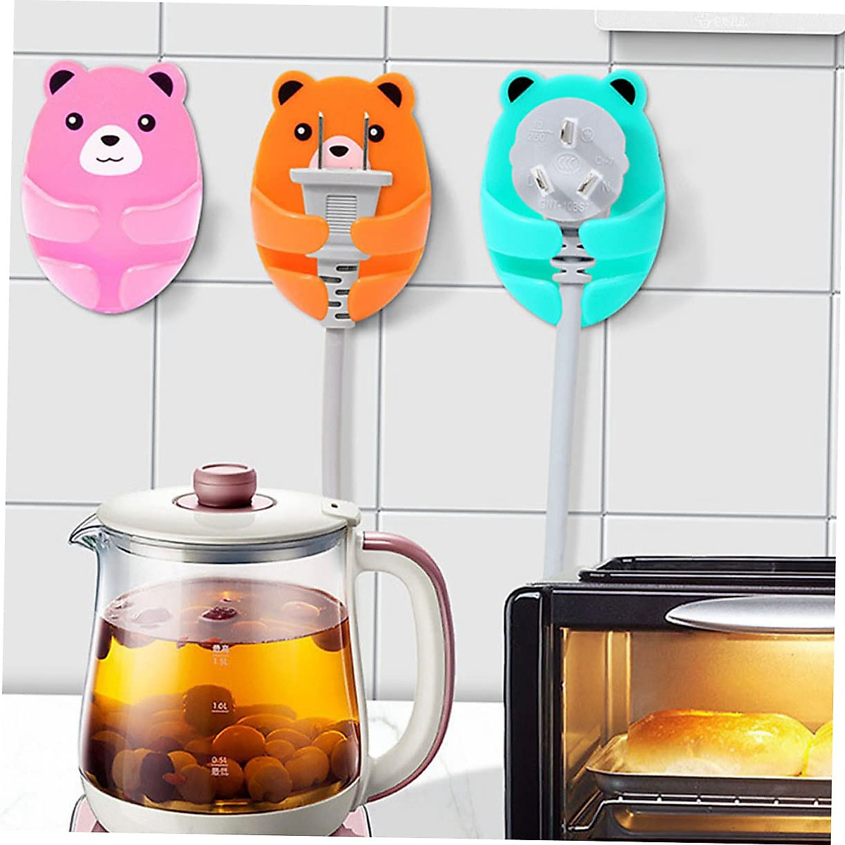 Mikikit 4pcs Power Outlet Hook Plug Wire Holder Self-Adhesive Socket Holder Adhesive Wall Hooks Cartoon Hook Adhesive Plug Holder Multifunctional Cartoon Organizer Plastic No Trace