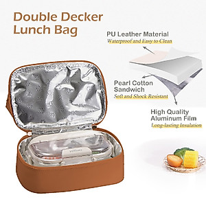 BAKLUCK Large Lunch Bag for Women Insulated Lunch Bag Double Deck Lunch Box Bag Firm Lunch Tote Bag Waterproof Reusable Lunch Bag for Women Men Picnic Work Travel Brown Lunch Bag