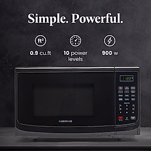 Farberware Countertop Microwave 900 Watts, 0.9 Cu. Ft. - Microwave Oven With LED Lighting and Child Lock - Perfect for Apartments and Dorms - Easy Clean Grey Interior, Retro Black
