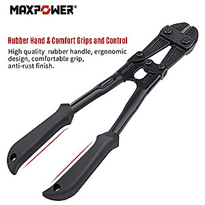 MAXPOWER 14-Inch Heavy Duty Bolt Cutter, Hardened Chrome Molybdenum Steel Blade, Ergonomic Rubber Handle
