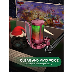 FIFINE AmpliGame PC Gaming Streaming USB Microphone, RGB Desktop Microphone for Computer/Mac/PS4/PS5, Podcast, Recording, TikTok, Game Chat, Condenser Mic with Pop Filter, Shock Mount - Red
