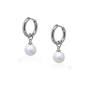 Limerencia Hypoallergenic Pure Titanium Post Lightweight Dangle Huggie Earrings for Women | Vertical Bar, Cross, Moon, Lightning | Dainty Earrings (10mm Pearl)