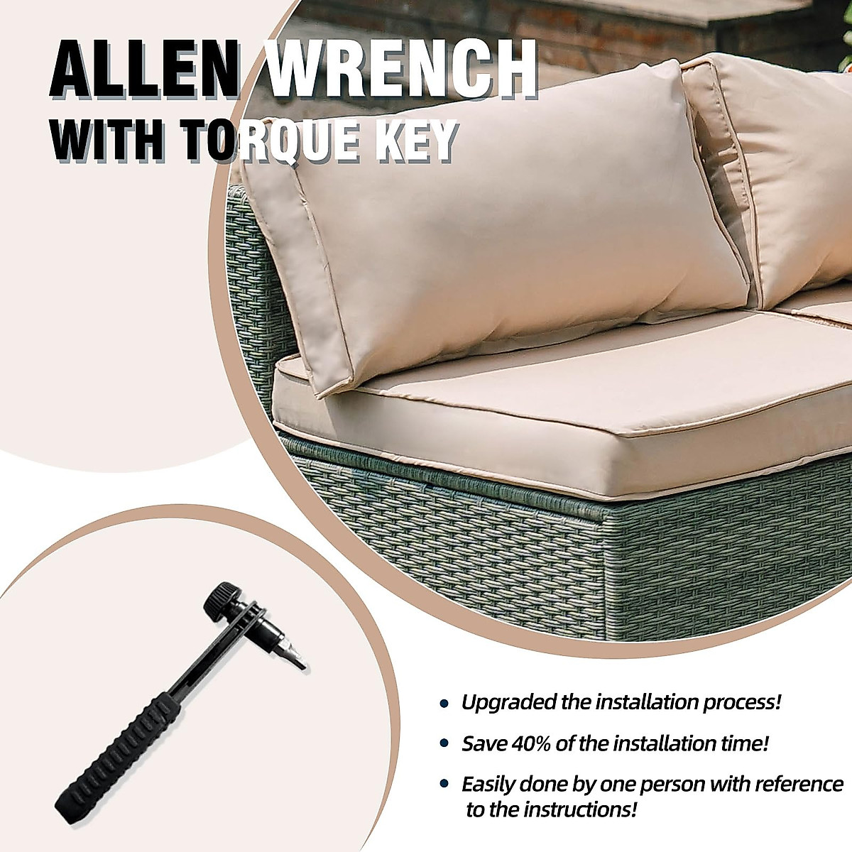 Skyfish 7 Pieces Patio Furniture Set - Outdoor Sectional Wicker Rattan Furniture with Cushion and Glass Table Patio Conversation Sets for Porch Poolside Backyard Outdoor Sofa Set Modular Sofa