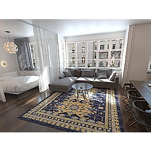 Unique Loom Taftan Collection Border Geometric Tribal Inspired Design Area Rug, 9 ft x 12 ft, Navy Blue/Gold