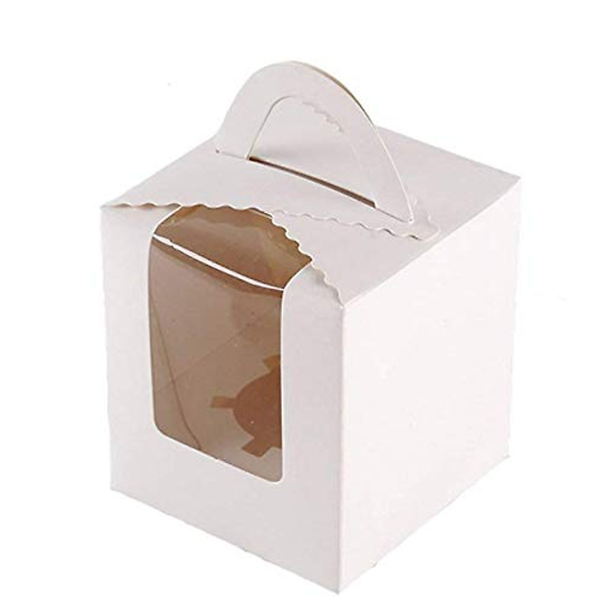 50 Pcs Single White Cupcakes Containers Gift Boxes with Window Inserts Handle for Wedding Candy Boxes