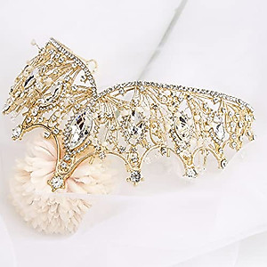 AOPRIE Hera's Light Tiaras and Crowns for Women Gold Girls Crystal Hair Accessories for Wedding Prom Bridal Birthday Party Halloween Costume Christmas Gifts Leaves Princess Tiara for Little Girls