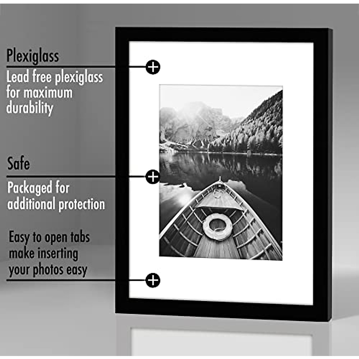 Americanflat 9x12 Picture Frame in Black - Set of 5 - Use as 6x8 Picture Frame with Mat or 9x12 Frame Without Mat - Plexiglass Cover and Sawtooth Hanging Hardware for Horizontal or Vertical Display