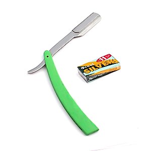 DDP MANUAL FOLDING SHAVING KNIFE BEARD CUTTER SHAVER STRAIGHT EDGE 'DOUBLE BARBER RAZOR GREEN UP TO 22 BLADES (SET OF 11 BLADES)