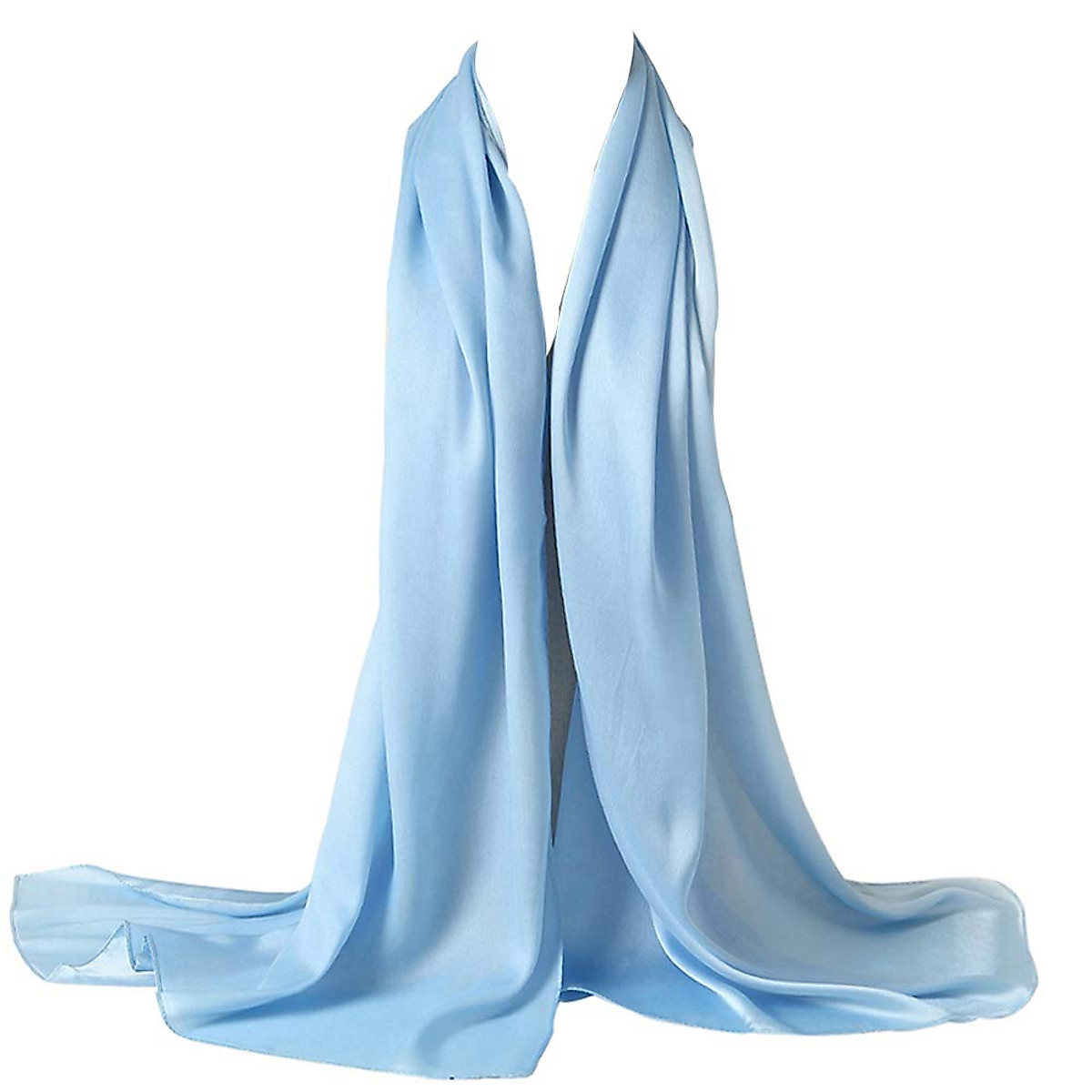 Bellonesc Silk Scarf 100% silk Long Lightweight Sunscreen Shawls for Women (light blue)