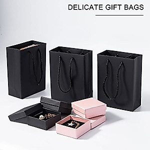 Sdootjewelry Small Black Gift Bags, 25 Packs Kraft Bags with Handles, 5.1''×2.4''×7.5'' Matte Wrapping Bags, Bags for Small Business, Retail and Shopping
