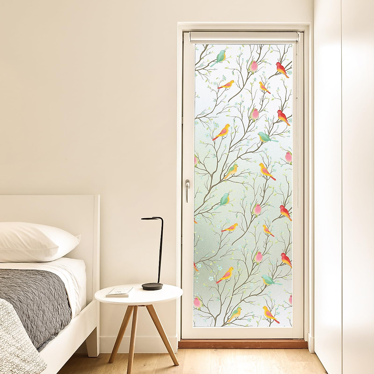 Coavas Window Privacy Film Stained Glass Window Decals Heat Blocking Frosted Birds Window Clings Decorative Bathroom Window Stickers Door Window Coverings for Home 17.8" x 78.7" Translucent