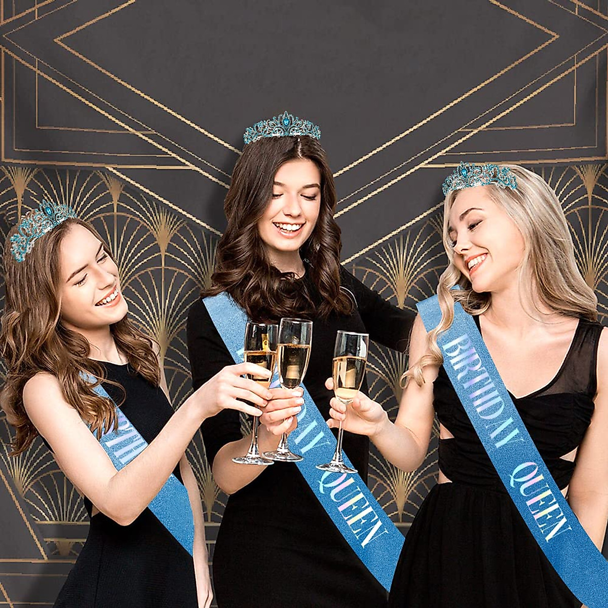 Birthday Crown for Girls Sky Blue Tiara Sash Gifts for Womens Birthday Rhinestone Crystal Headband Princess Queen Crown Happy Birthday Decorations Birthday Gift Ideas Birthday Accessories Gifts…