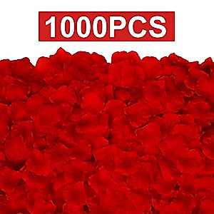 Valentines Day Banner Decorations, Valentines LOVE Burlap Banners with 1000Pcs Red Artificial Rose Flower Petal Heart Shape Banner Red Heart Confetti Balloons for Valentines Day Wedding Decorations