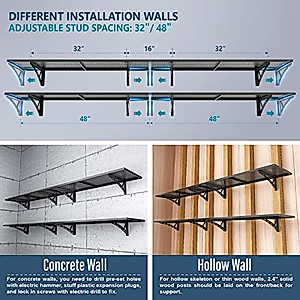 Sanhang 4Pack 1.3x4ft Garage Storage Wall Shelves, Wall Shelf Garage Storage Rack Floating Shelves (Black)