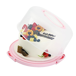 DZ CLAN Cake Carrier, Carrier Cupcake Holder with Cake Turntable, Cake Carrier with Lid and Handle(Pink)
