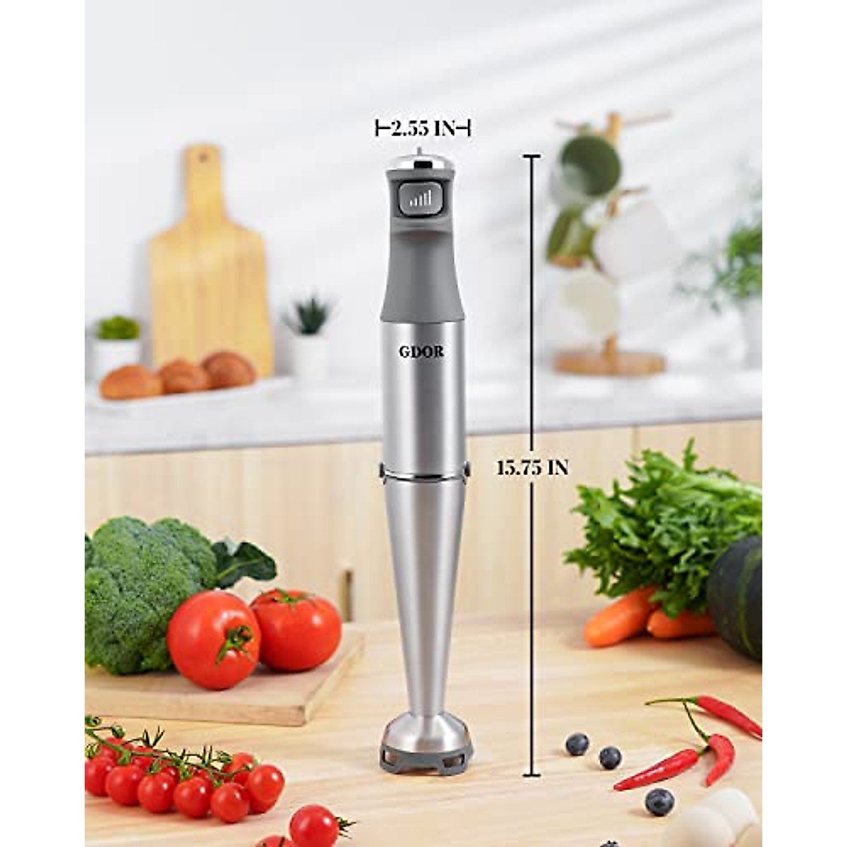 GDOR Scratch Resistance Immersion Blender, Stick Blender with 800 Watts Heavy Duty & Low-Noise DC Motor, Variable Speed Hand Blender for Soups, Sauces, Smoothies, Baby Food, Titanium Blades, BPA-Free
