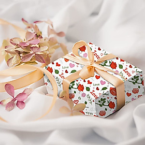 Valentine's Day Gift Wrapping Paper for Women Girls, Rose Flower Lip Heart Love Print Gift Wrap Paper for Bridal Shower Wedding Birthday Holiday Any Occasion 4 Sheet Folded Flat