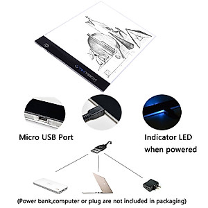 A4 Ultra-Thin Portable LED Light Box Tracer w 3 Level Brightness USB Power Cable Dimmable Brightness Artcraft Tracing Light Pad for Drawing, Sketching, Animation, 5D Diamond Painting (A4)