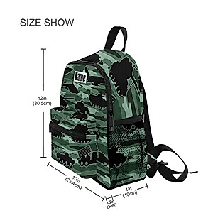 Glaphy Custom Kid's Name Backpack, Green Camo Tank Plane Toddler Backpack for Daycare Travel, Personalized Name Preschool Bookbags for Boys Girls Kids