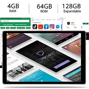 2023 Newest Tablet with Keyboard 10 Inch, Android Tablet Newest Octa-core Processor, 64GB ROM + 4GB RAM Storage, 256GB Expandable, 2 in 1 Tablet with Dual WiFi network, 1920x1200 HD Display -Gold