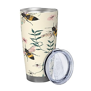 AYCZN Bee Flower 20 OZ Tumbler Stainless Steel Travel Coffee Mug, Floral Insulated Water Bottle with Lid and Straws Leakproof Thermal Cup