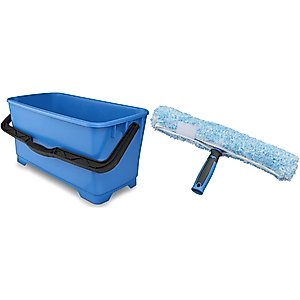 Unger Professional Heavy Duty Professional Cleaning, Washing, Mop Bucket, 6 Gallons & Professional Performance Grip Window Cleaner Scrubber, 14"