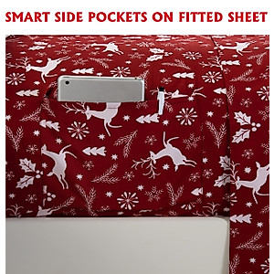 Elegant Comfort Luxury Soft Bed Sheets Holiday Pattern 1500 Premium Hotel Quality Microfiber - Softness Wrinkle and Fade Resistant (6-Piece) Bedding Set, Queen, Burgundy Reindeer