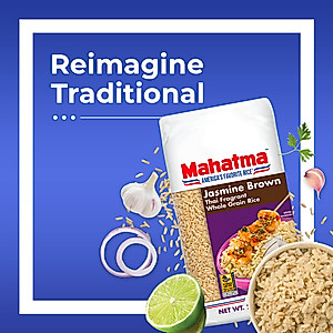 Mahatma Brown Jasmine Rice Bag 2lb, Brown Thai Jasmine Rice, Microwave Rice in 20 Minutes or Cook on Stovetop in 30 Minutes