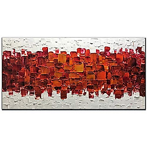 AMEI Art Paintings,24X48 Inch 3D Hand-Painted On Canvas Modern Framed Red Art Textured Abstract Oil Paintings Contemporary Artwork Art Wood Inside Framed Ready to Hang for Living Room Office
