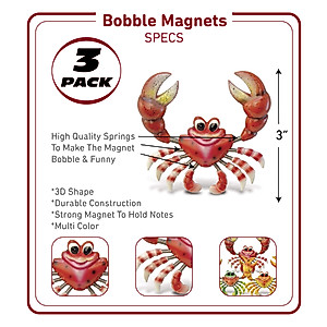 CoTa Global Cartoon Crab Refrigerator Bobble Magnets Set of 3 - Assorted Color Fun Cute Sea Life Animal Bobble Head Magnets For Kitchen Fridge, Home Decor, Cool Office and Decorative Novelty - 3 Pack