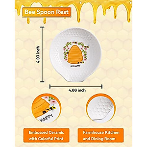 Yoeuen Spoon Rest for Stove Top 1pcs, Ceramic Spoon Holder for Countertop, White Cute Spoon Rest for Kitchen Counter, Bee Farmhouse Coffee Spoon Holder for Stove Top, Cooking & Counter Protection