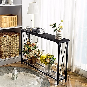 Yoobure Console Tables for Entryway, 47.3", Sofa Entryway Tables Narrow Long, Entry Table with USB Ports, Behind Couch Entrance Hallway Table, with Stable Metal Support, Living Room,