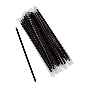 Concession Essentials Jumbo 7.75" Black Wrapped Standard Plastic. Pack of 1000 Count. Black - Wrapped Straws.