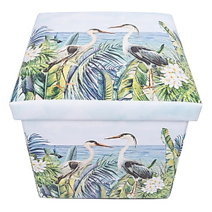 Corner Merchant Collapsible Ottoman Storage Box with Lid Decorative Coastal Decor (Blue Heron)