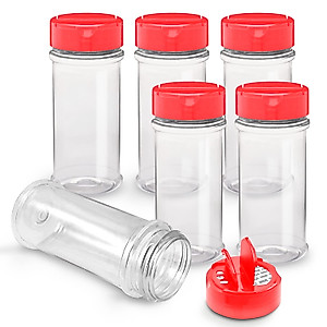 RoyalHouse - 6 PACK - 5.5 Oz with Red Cap - Plastic Spice Jars Bottles Containers, Perfect for Storing Spice, Herbs and Powders, Lined Cap - Safe Plastic , PET - BPA free - Made in USA
