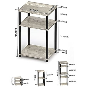 WOODYNLUX Side Table Nightstands Set of 2, End Table with Shelves, 3-Tier Bedside Tables, 5-Tier Shelf Bookcase, Nightstand Accent Table for Living Room, Bedroom, Gray, Easy Assembly.
