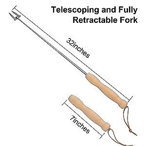 Frenar Marshmallow Roasting Sticks Wooden Handle 32 Inch Telescoping Hot Dog Forks&Smores Stainless Steel Skewers for Campfire Fire Pit Sausage BBQ, 4PCS